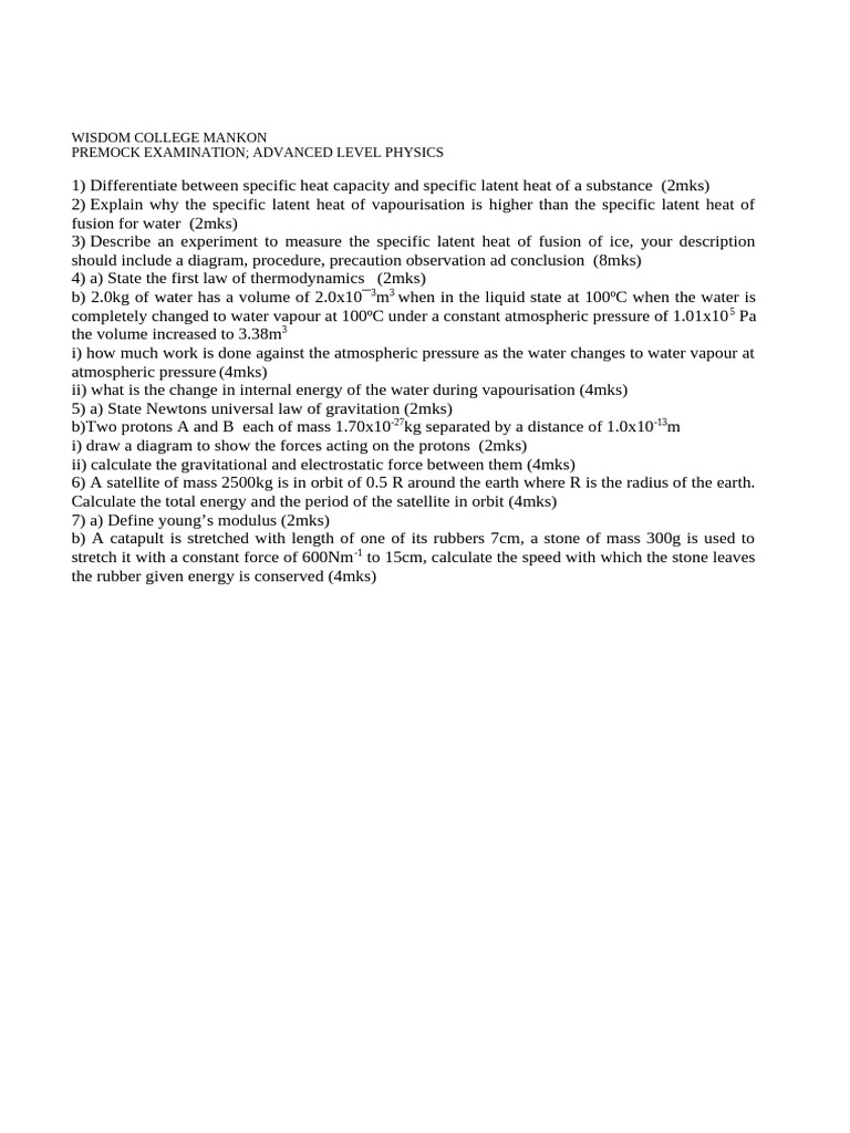 Premock Physics Alevel | PDF