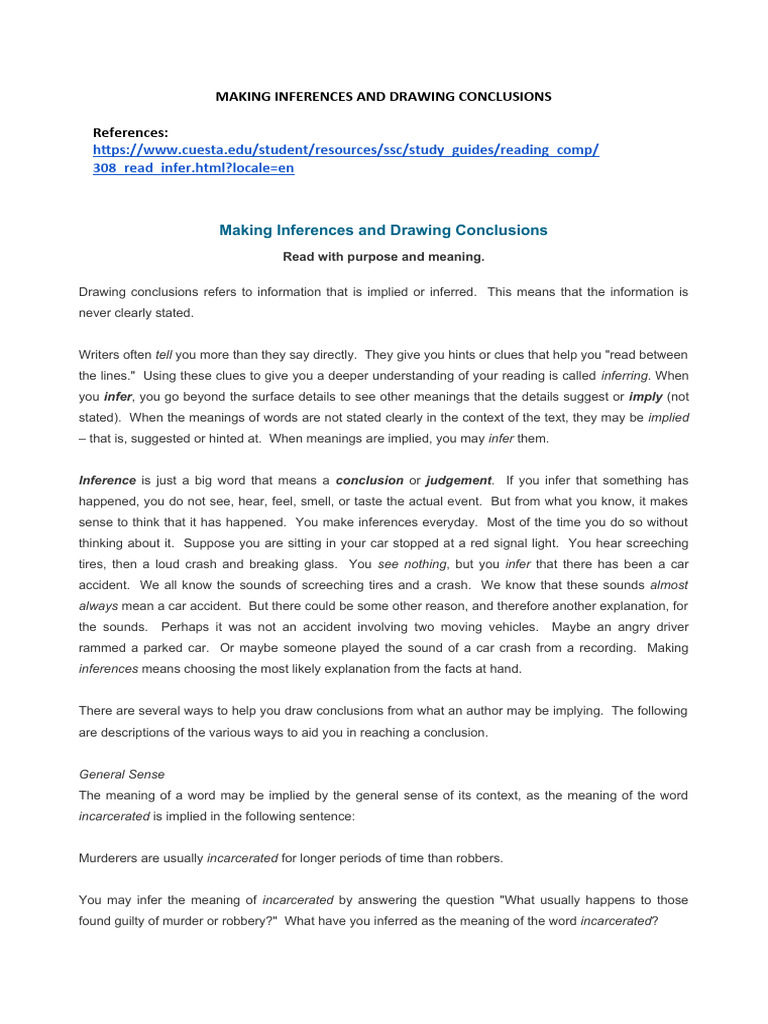 LCC401 Making Inferences and Drawing Conclusions | PDF | Inference ...