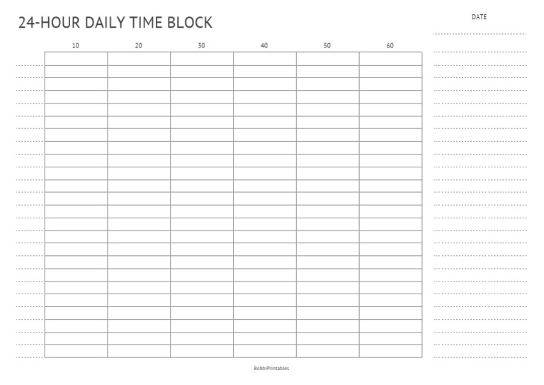 24-Hour Daily Time Block - Landscape - Blank Hours | PDF