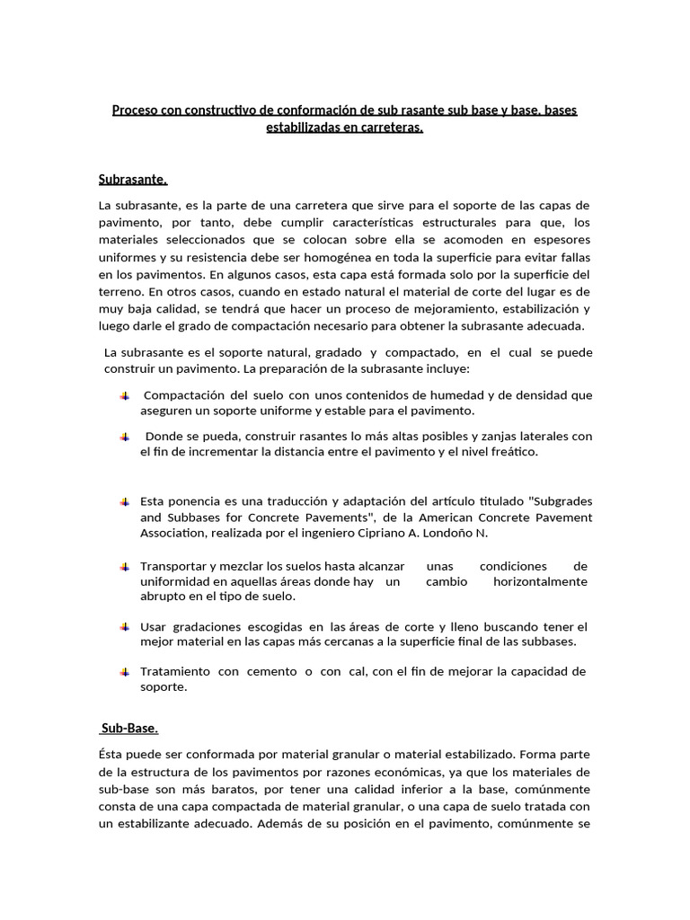 Proceso Con Constructivo de Conformación de Sub Rasante Sub Base y Base ...