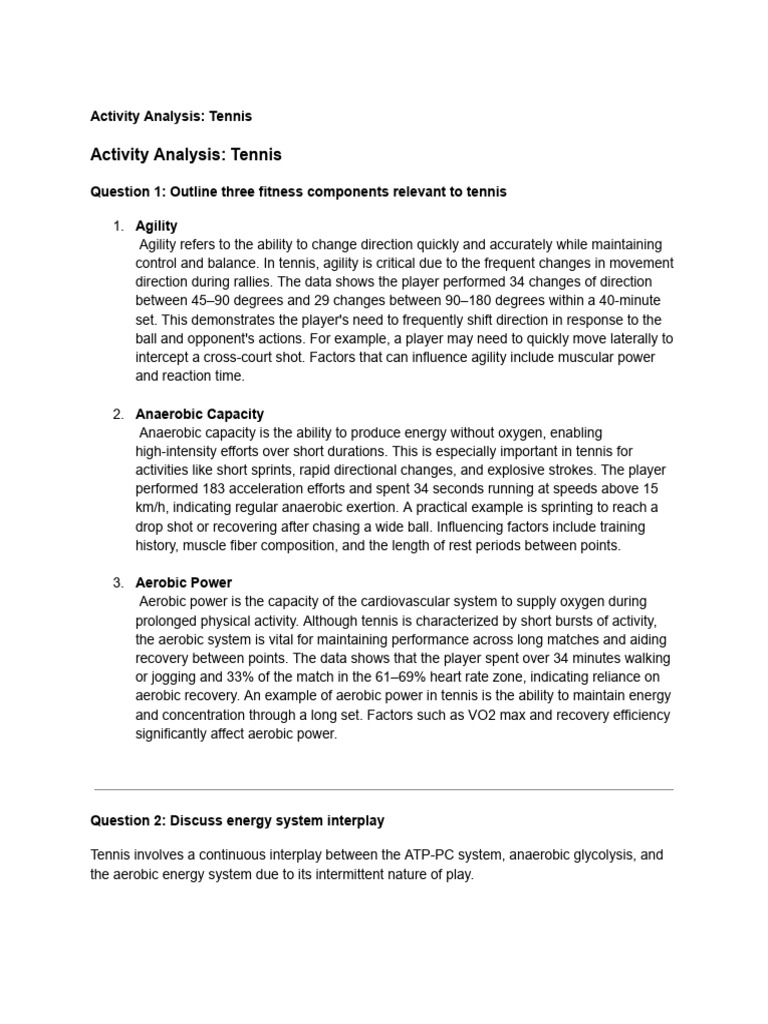 Tennis Fitness Components Analysis | PDF | Aerobic Exercise | Physical ...