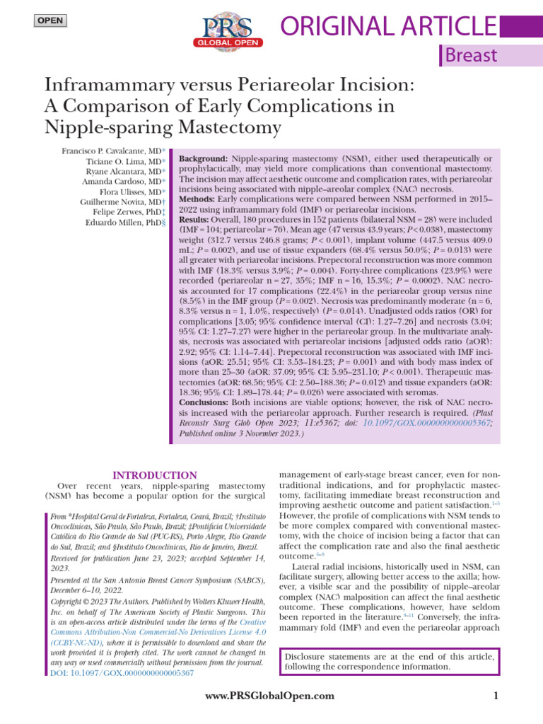 Inframammary Versus Periareolar Incision A Compari | PDF | Medical ...