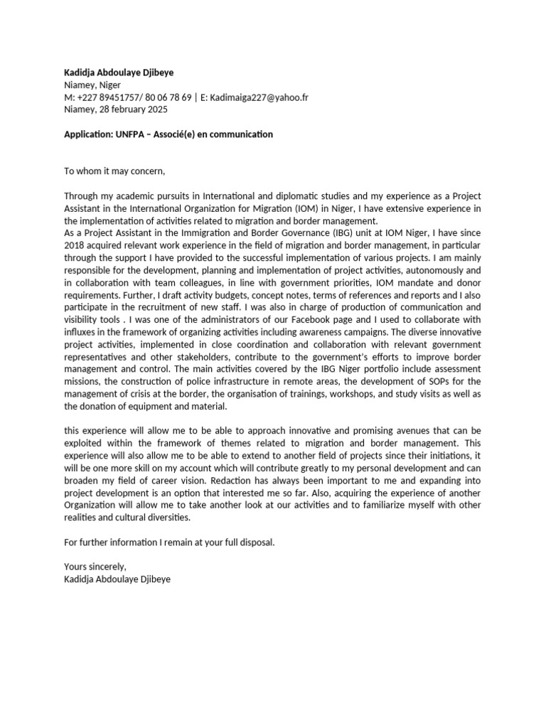 UNFPA Communication Associate Application | PDF | Niger