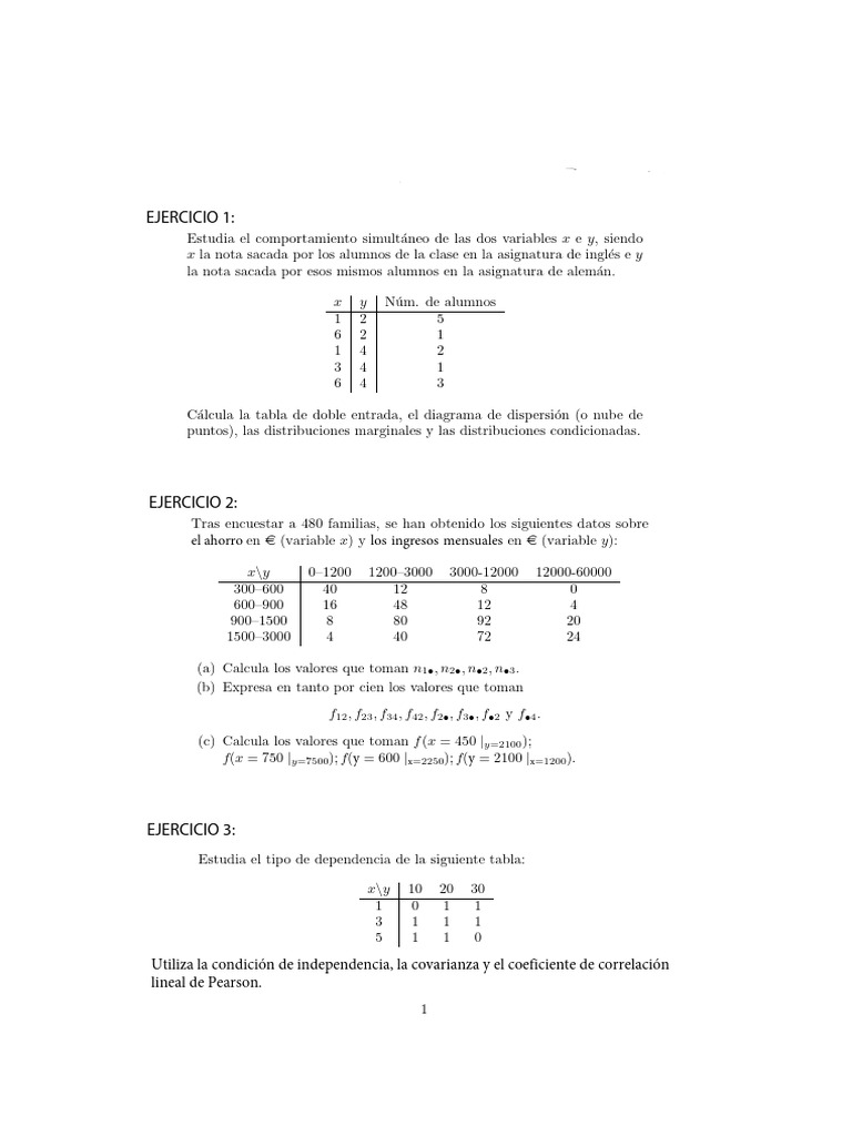 T2 Ejercicios Bidimensional 2025 2026 Enunciados | PDF | Covarianza | Coeficiente de determinación