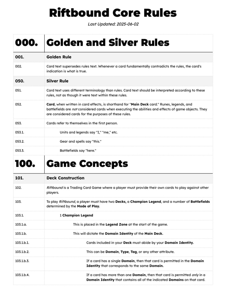 Riftbound Core Rules 2025-06-02 | PDF | Playing Cards