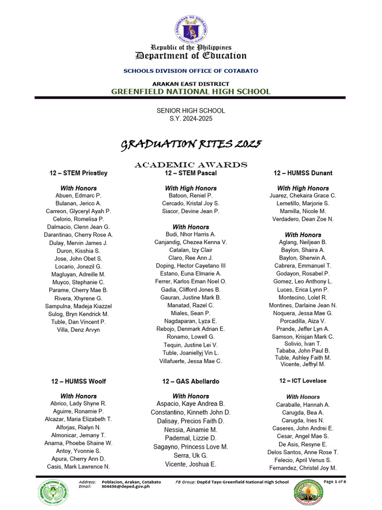 Senior High School Awards 2025 | PDF
