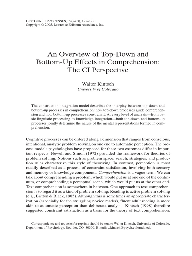 Kintsch's CI Model of Comprehension | PDF | Perception | Cognitive Science