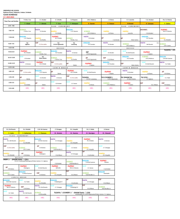 JHS SCHEDULE Version 2 SY 2024 2025 | PDF