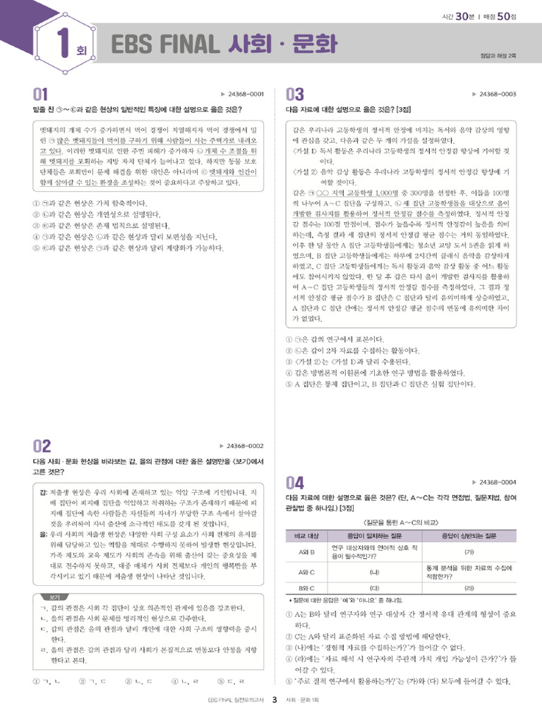 Ebs 2025학년도 Final 실모 사회문화 | PDF