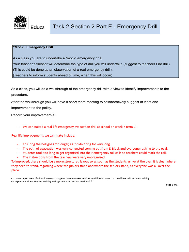 Task 2 Section 2 Part E - Emergency Drill | PDF