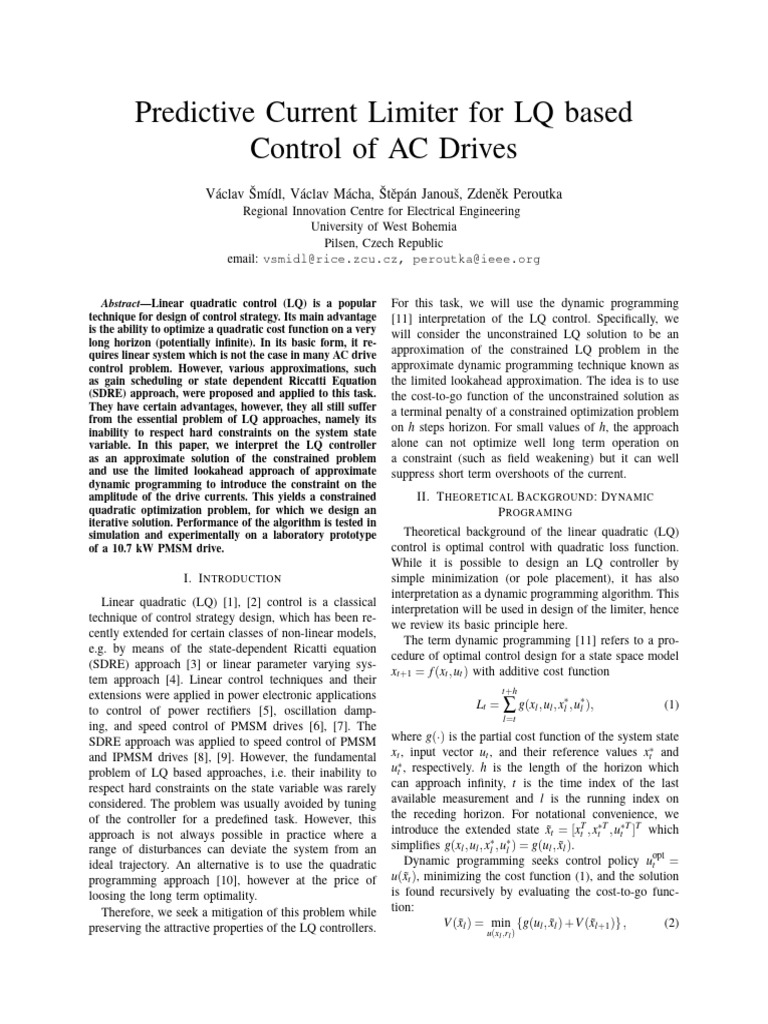 Predictive Current Limiter For LQ Based Control of AC Drives | PDF ...