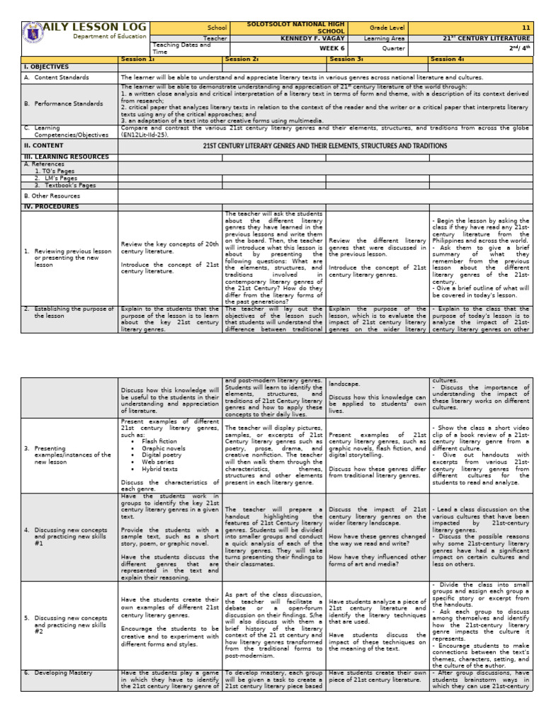 21st Century Literature Lesson Plan | PDF | Genre | Knowledge
