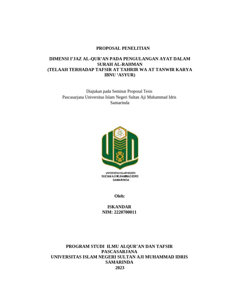 Diajukan Pada Seminar Proposal Tesis Pascasarjana Universitas Islam ...