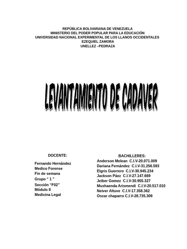 Levantamiento de Cadáver: Procedimientos y Definiciones | PDF | Muerte ...