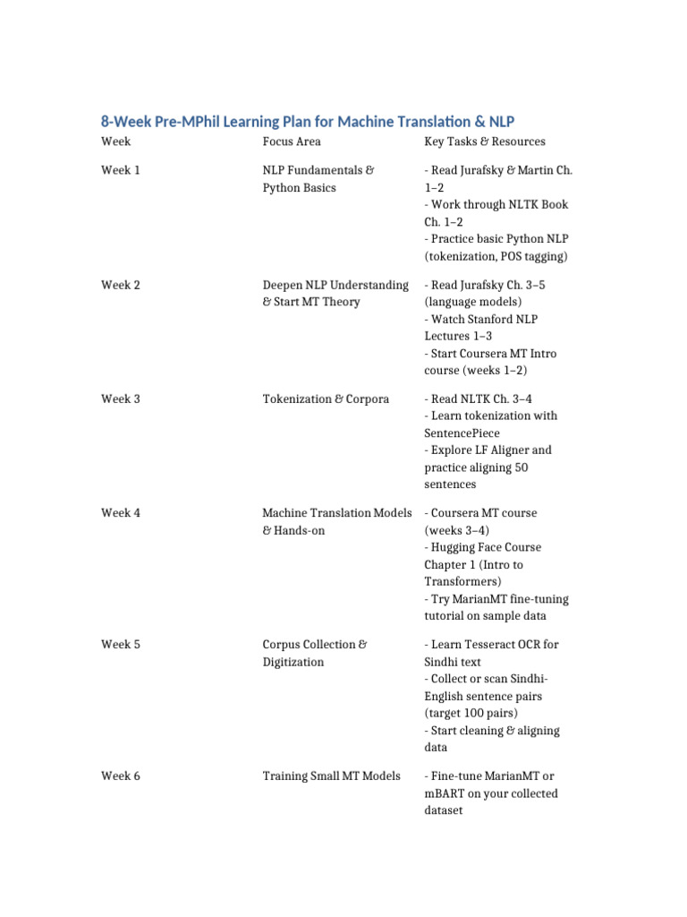 Pre MPhil Machine Translation Plan | PDF | Computational Neuroscience | Machine Learning