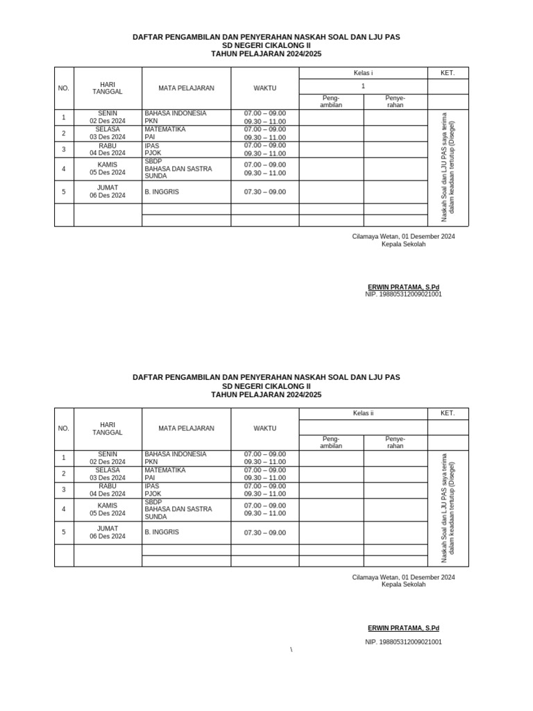 Daftar Pengambilan Dan Penyerahan Naskah Pas | PDF