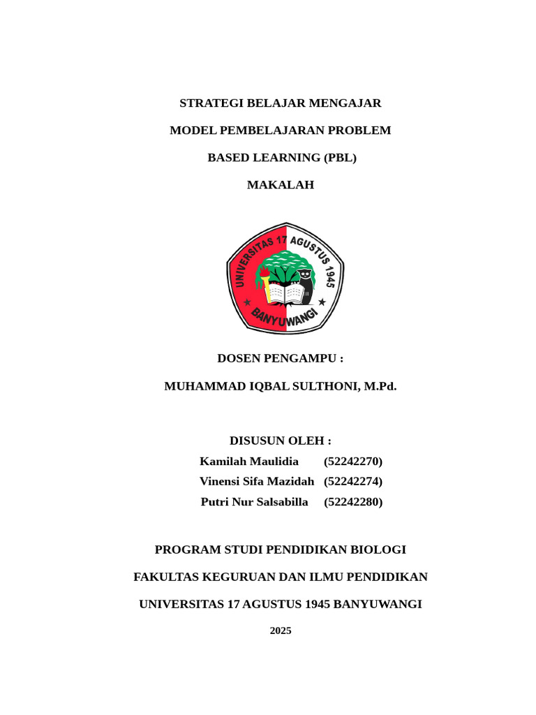 Makalah Kelompok 1 - Model Pembelajaran Problem Based Learning (PBL) | PDF