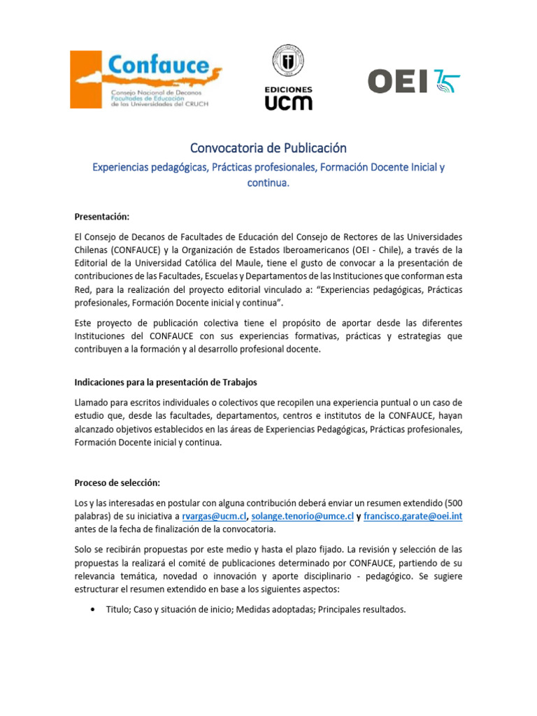 Convocatoria Libro Confauce - OEI 2024 Ediciones UCM | PDF