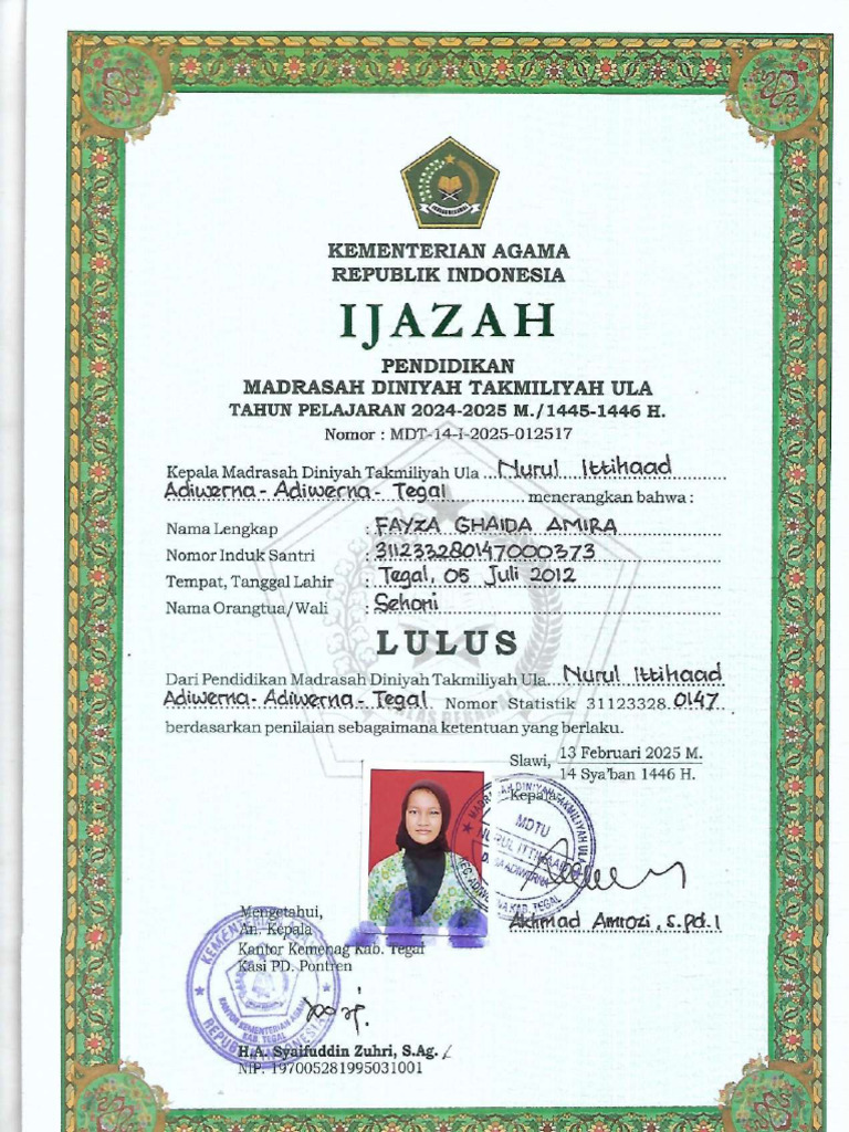 Ijazah Mdtu Fayza | PDF