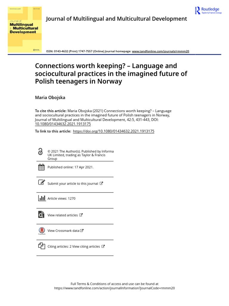 Connections Worth Keeping Language and Sociocultural Practices in The Imagined Future of Polish ...