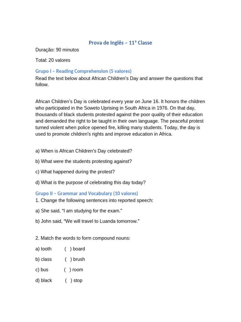 English Test for 11th Grade Students | PDF
