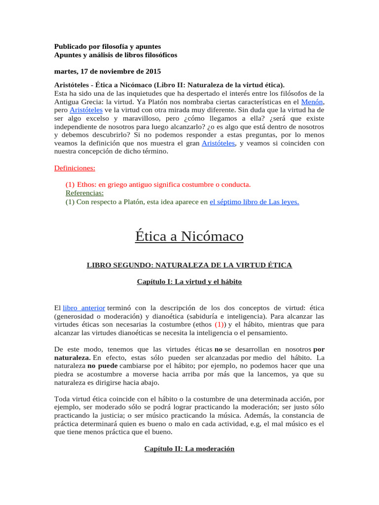 Etica Nicomaquea Libro II | PDF | Virtud | Valor