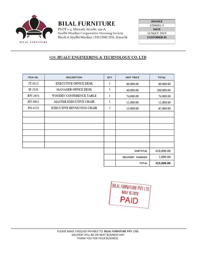 Furniture Invoice | PDF
