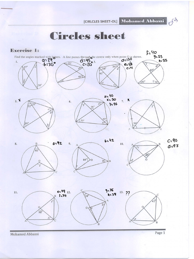 Circle Angles Exercises | PDF