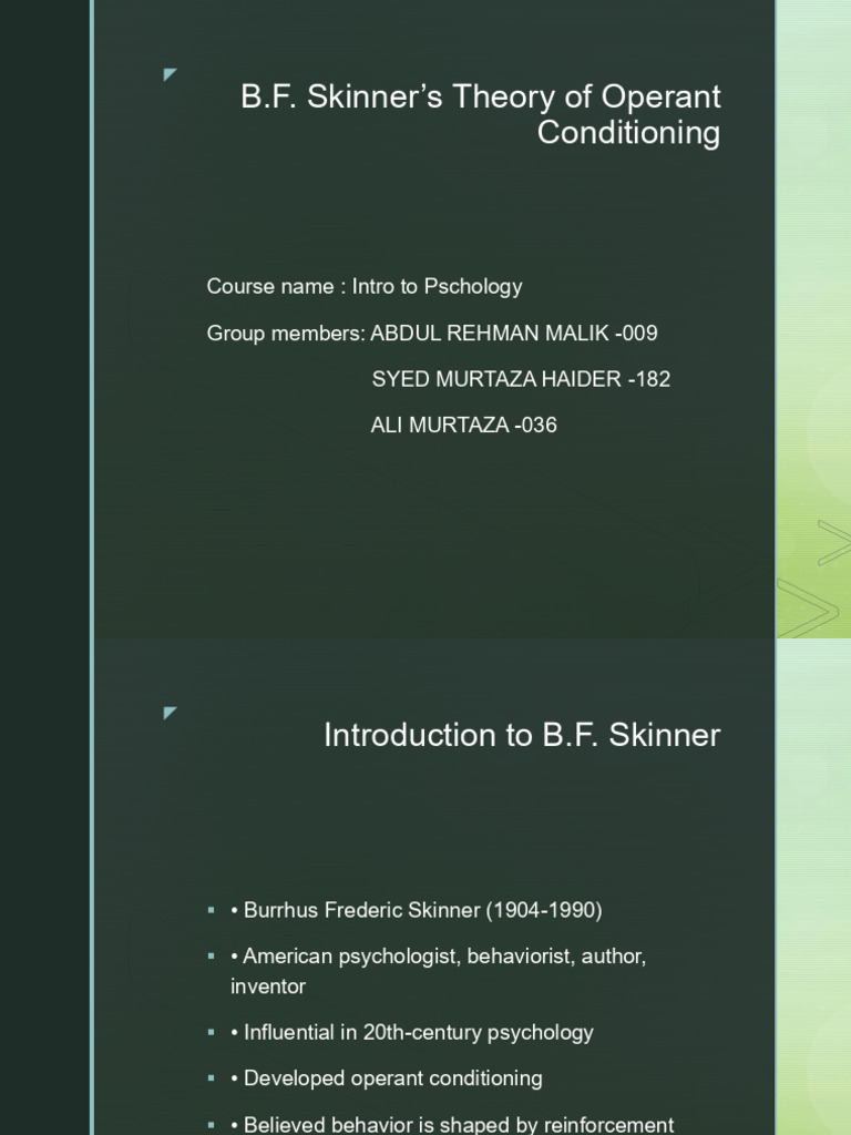 BF Skinner Operant Conditioning Presentation | PDF | Reinforcement ...