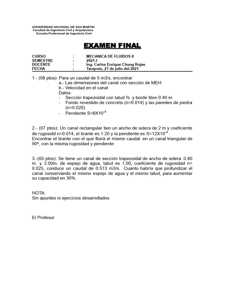 Examen Final MF Ii - 2021-I | PDF