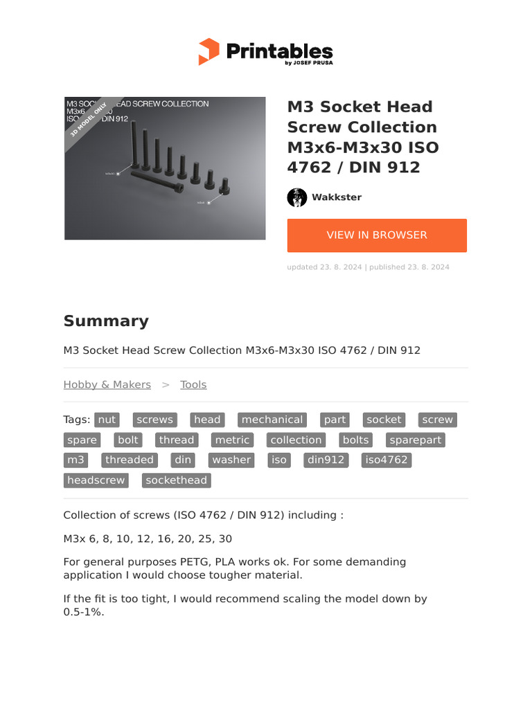 m3 Socket Head Screw Collection m3x6 m3x30 Iso 4762 Din 912 | PDF