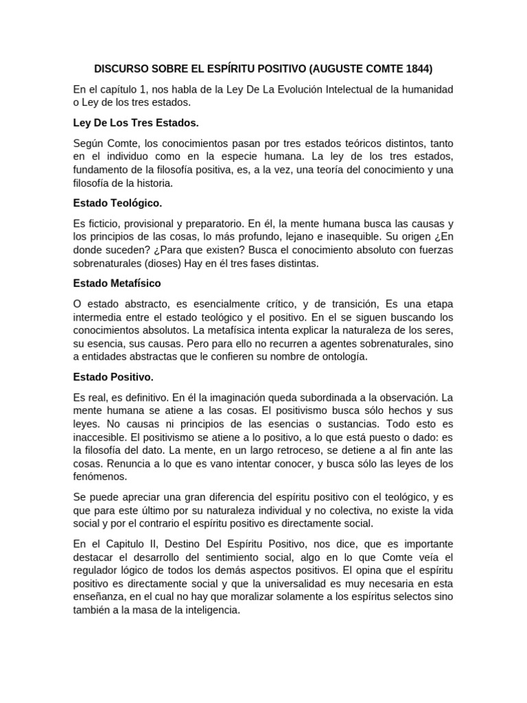 COMTE | PDF | Positivismo | Metafísica