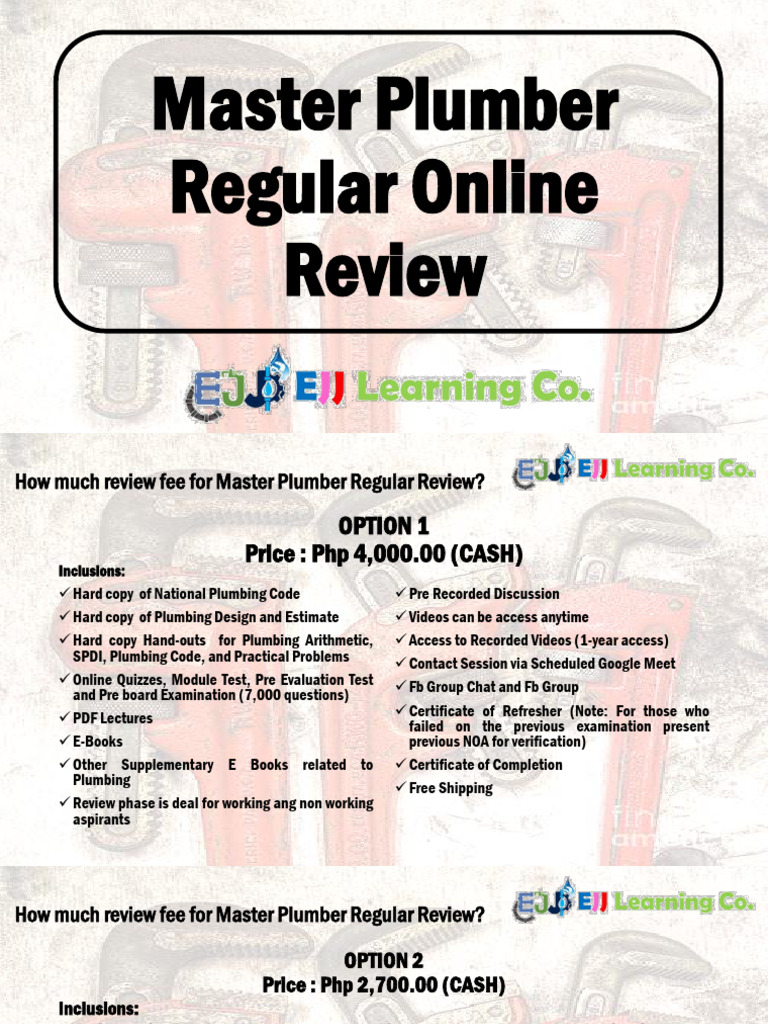 Feb 2023 Brochure For Master Plumber Regular Online Review | PDF