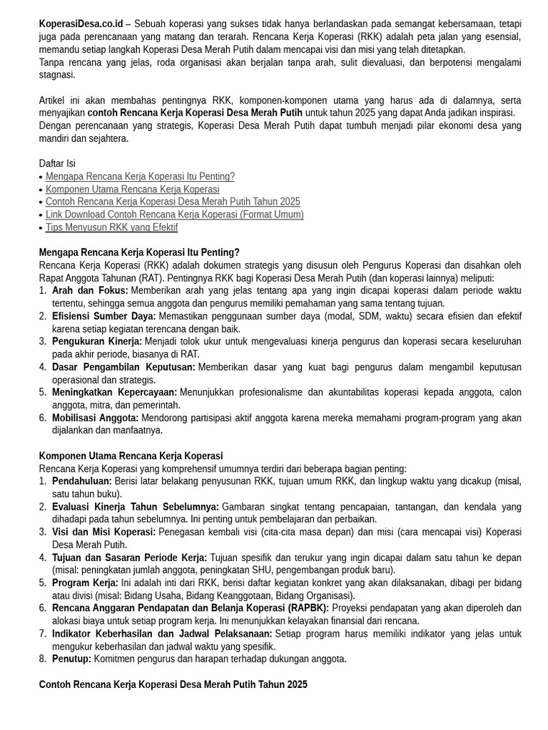 Contoh Rencana Kerja Koperasi Desa | PDF