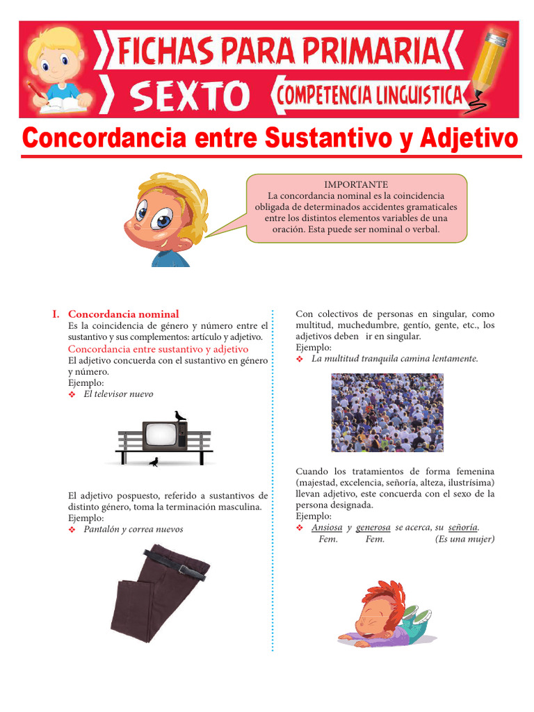 Concordancia Entre Sustantivo y Adjetivo | PDF | Sustantivo | Adjetivo