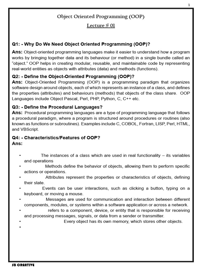 Object Oriented Programming Notes Pdf Inheritance Object Oriented Programming Class 7689