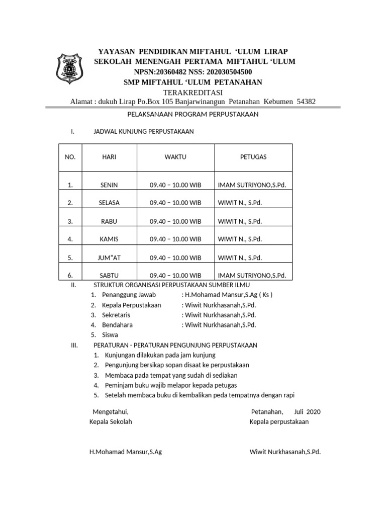 Pelaksanaan Program Perpustakaan Piket | PDF