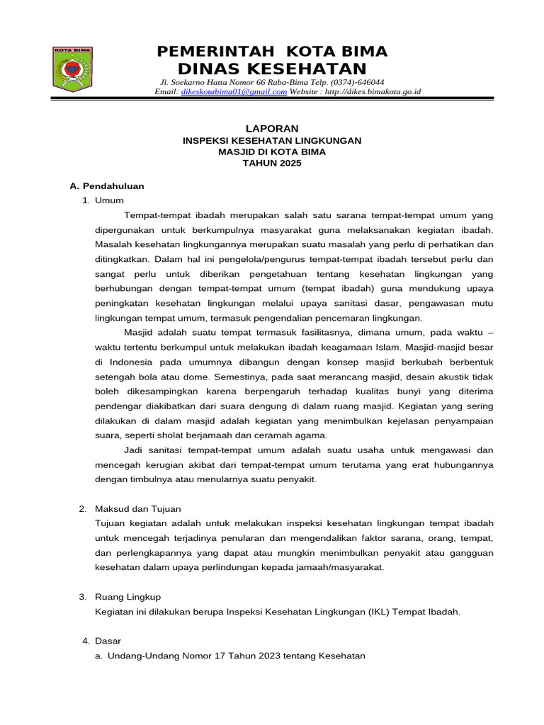 Inspeksi Kesehatan Masjid Bima 2025 | PDF