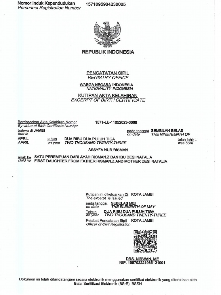 Scan Akta Assyfa Nur Risman | PDF