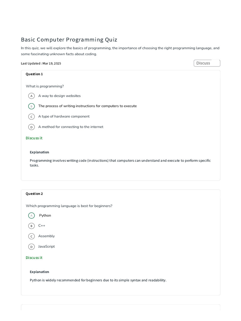 Quiz About Basic Computer Programming Quiz | PDF | Computer Programming | Programming Language