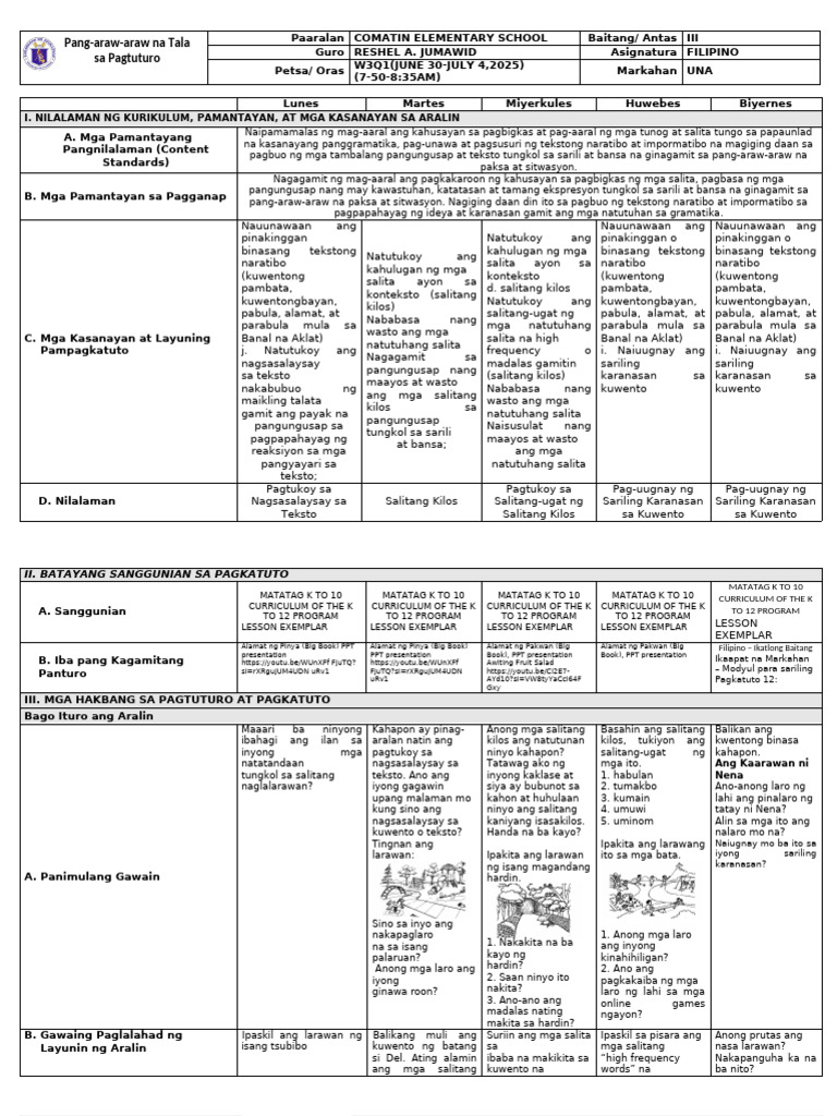 Q1 FILIPINO DLL WEEK-3 New-Template | PDF