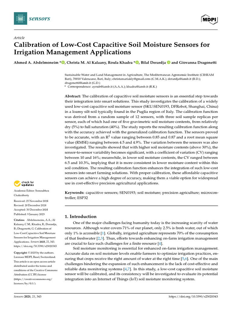 Calibration of Low-Cost Capacitive Soil Moisture Sensors For Irrigation ...