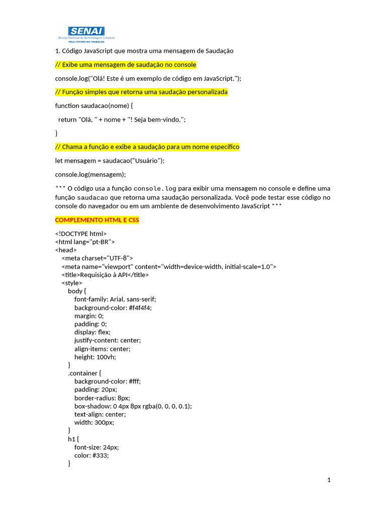 Aula Senai Atividades Jascript Complemento 260924 | PDF | Modelo de Documento por Objetos (DOM ...