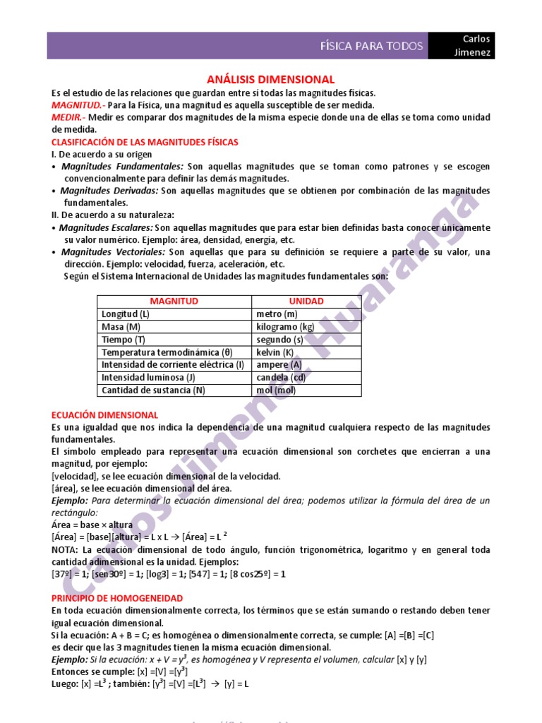 Ec Dimensional Es 1 | PDF | Unidades de medida | Medición