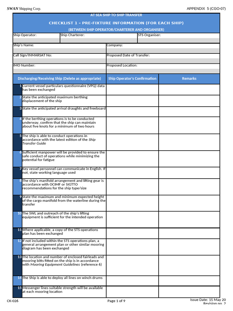 CK-026 To 030 (CGO-07) STS Checklists Rev 15 May 20 | PDF | Ships ...
