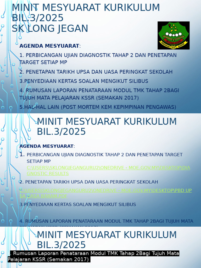 Minit Mesyuarat Kurikulum Bil | PDF