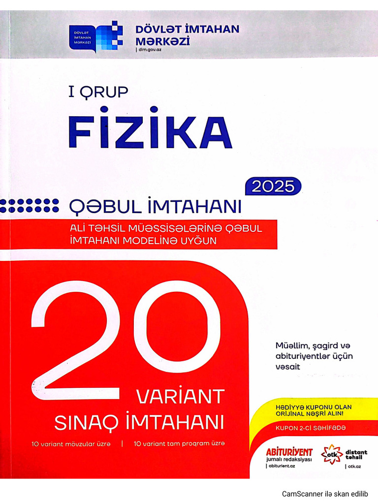 Fizika. 20 Sınaq. 1ci Qrup 2025. | PDF