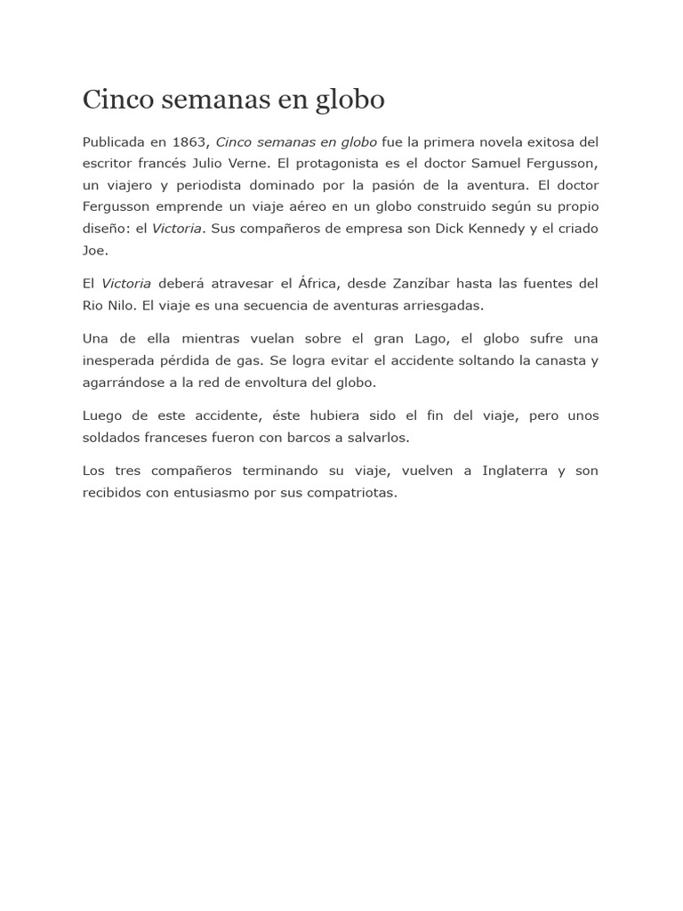 Cinco Semanas en El Globo | PDF