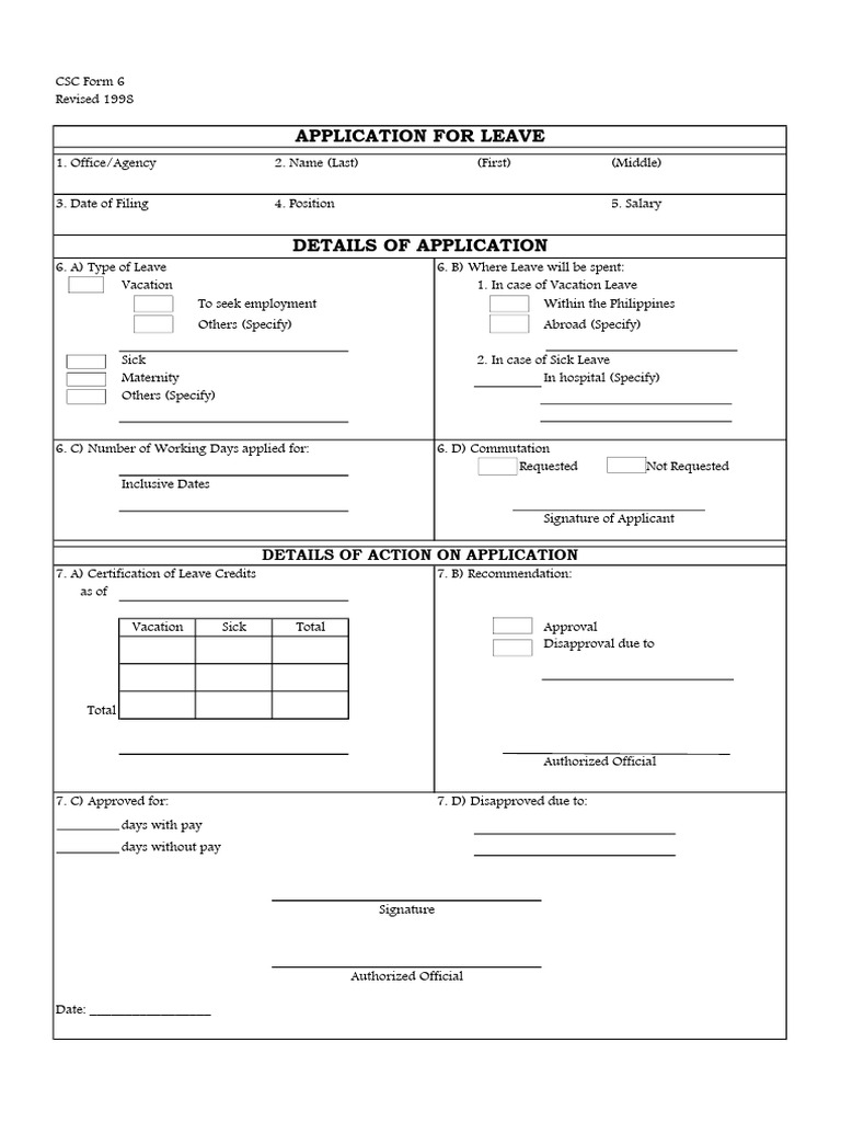 CSC Form 6. Revised 1998 | PDF