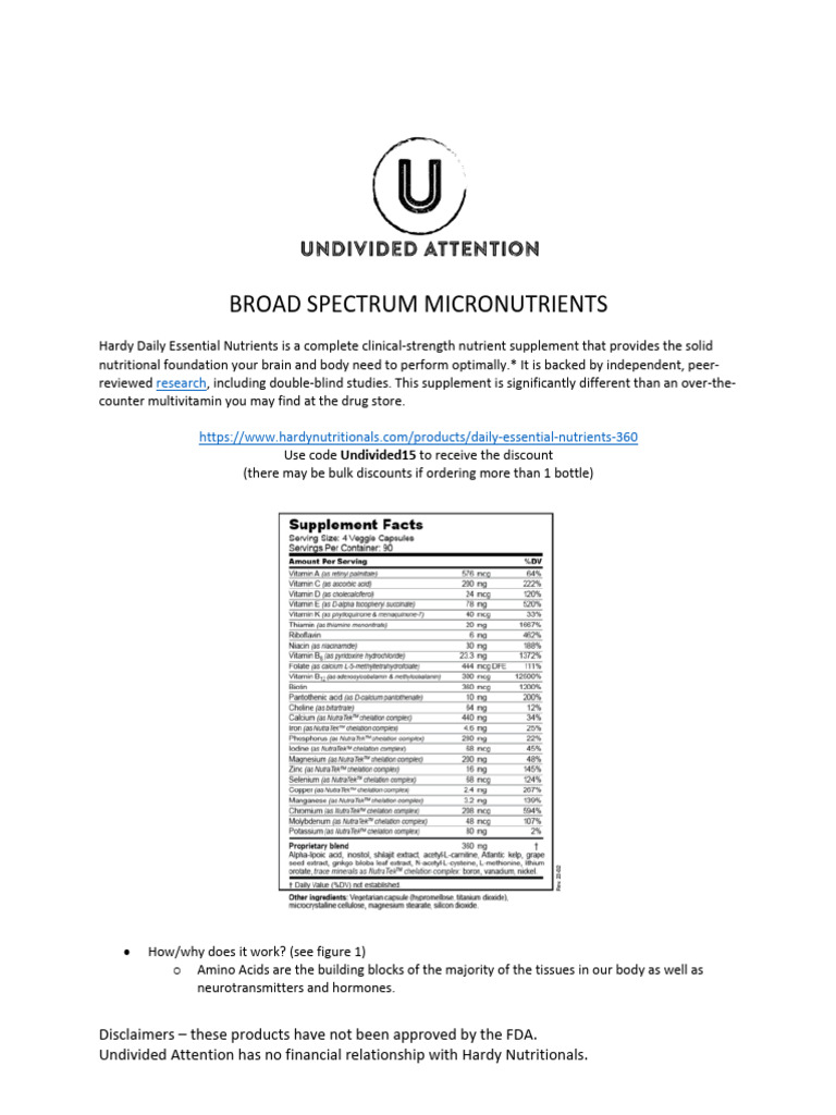 BROAD SPECTRUM MICRONUTRIENTS For ADHD | PDF | Nutrients | Dopamine